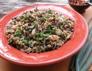 Mujaddarah (Middle Eastern Bulgur and Lentil Pilaf)