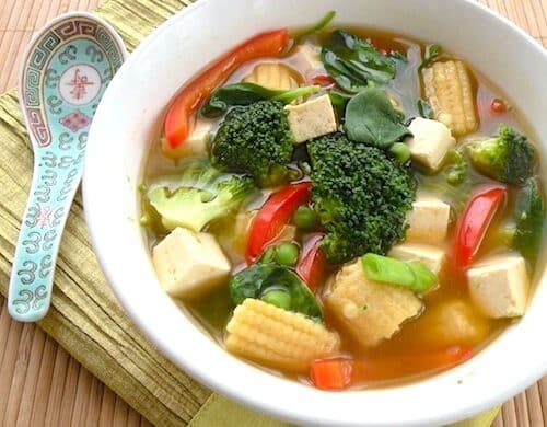 Colorful Asian Style Vegetable Tofu Soup