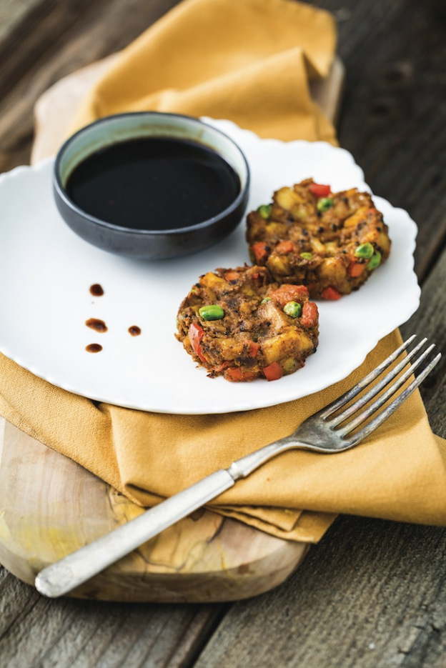 Potato & Pea Samosa Cakes with Tamarind Sauce